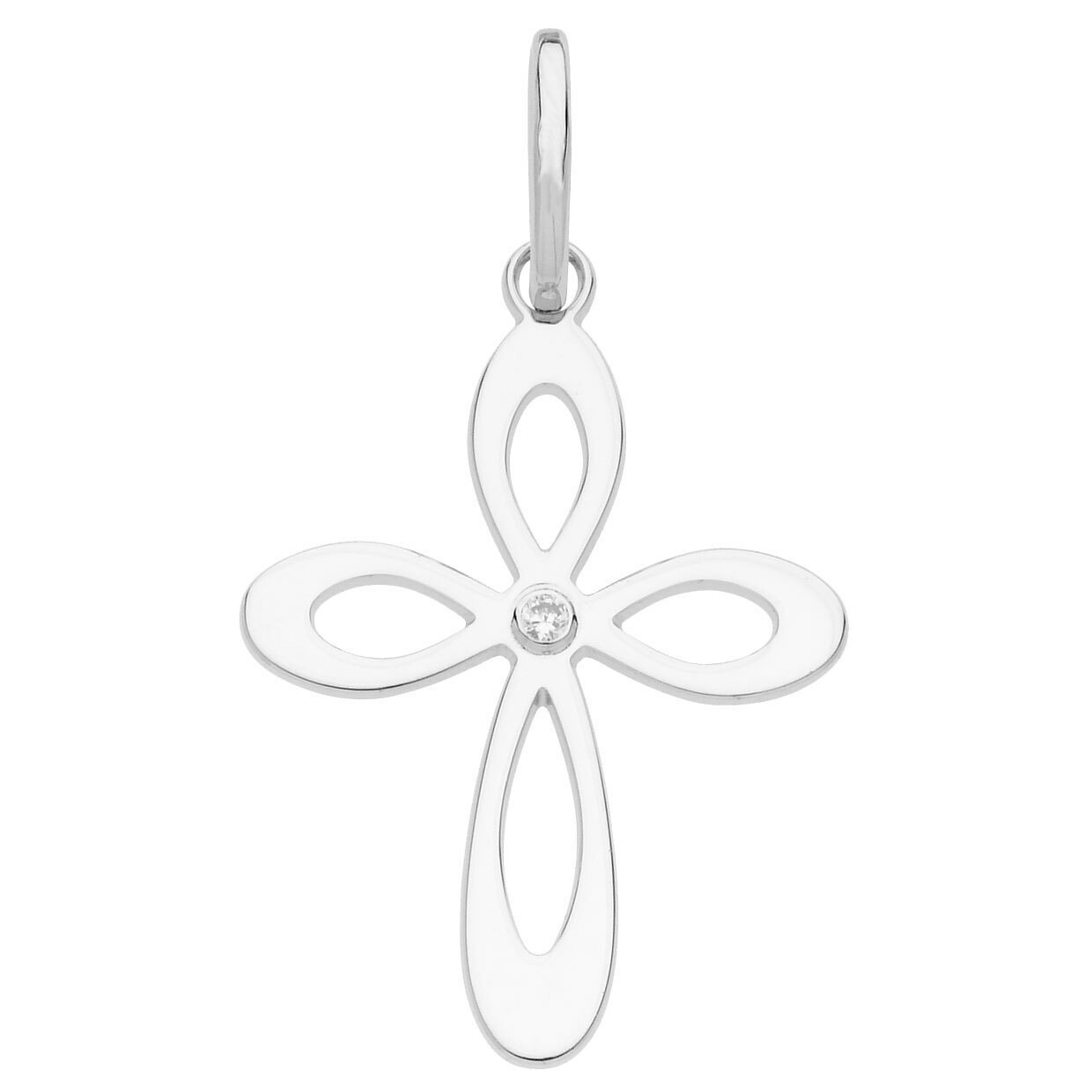 Croix bicolore et oxyde de zirconium - Or jaune et blanc 18ct ...