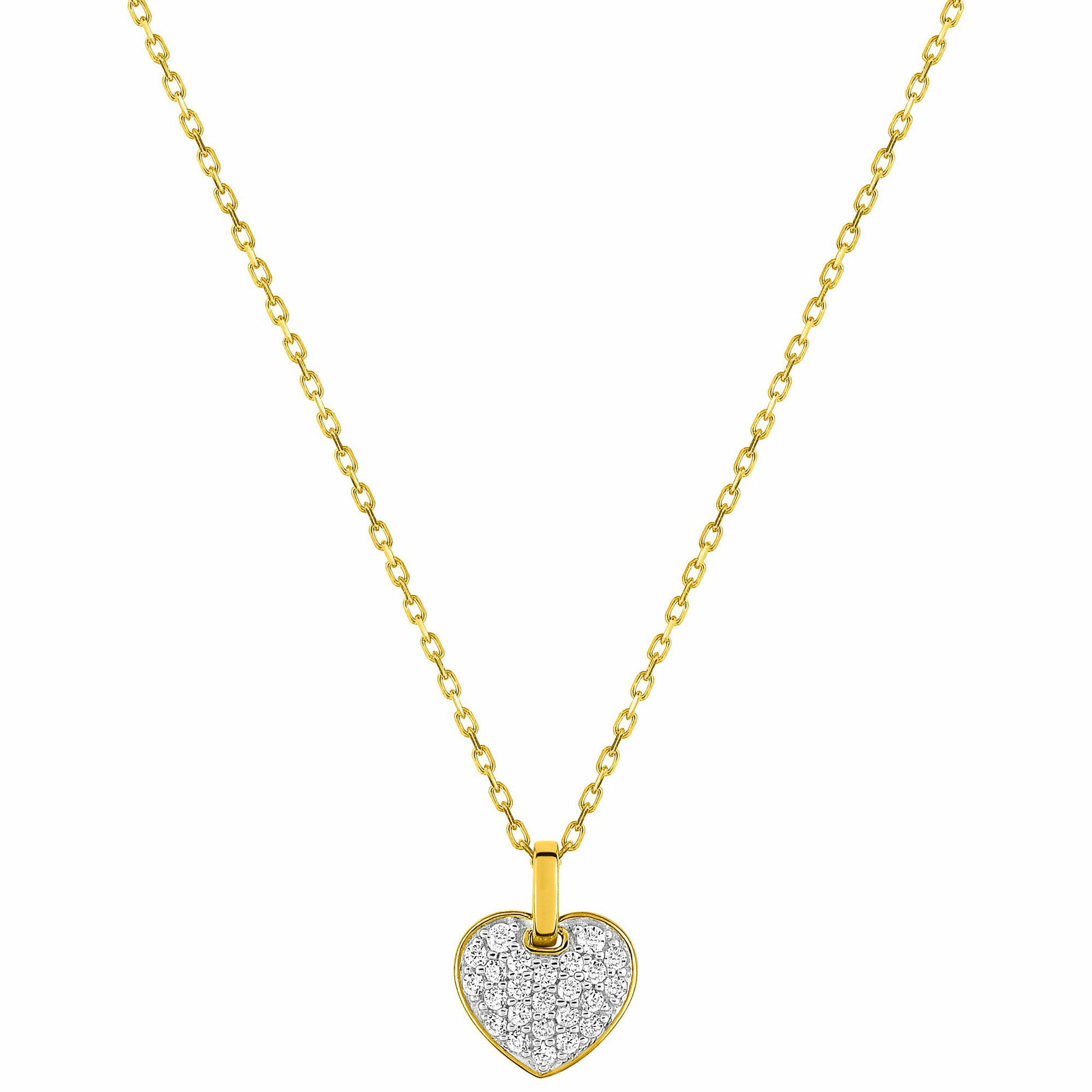 Collier chaine coeur double - Diamant & Or jaune 18ct - PremierCadeau