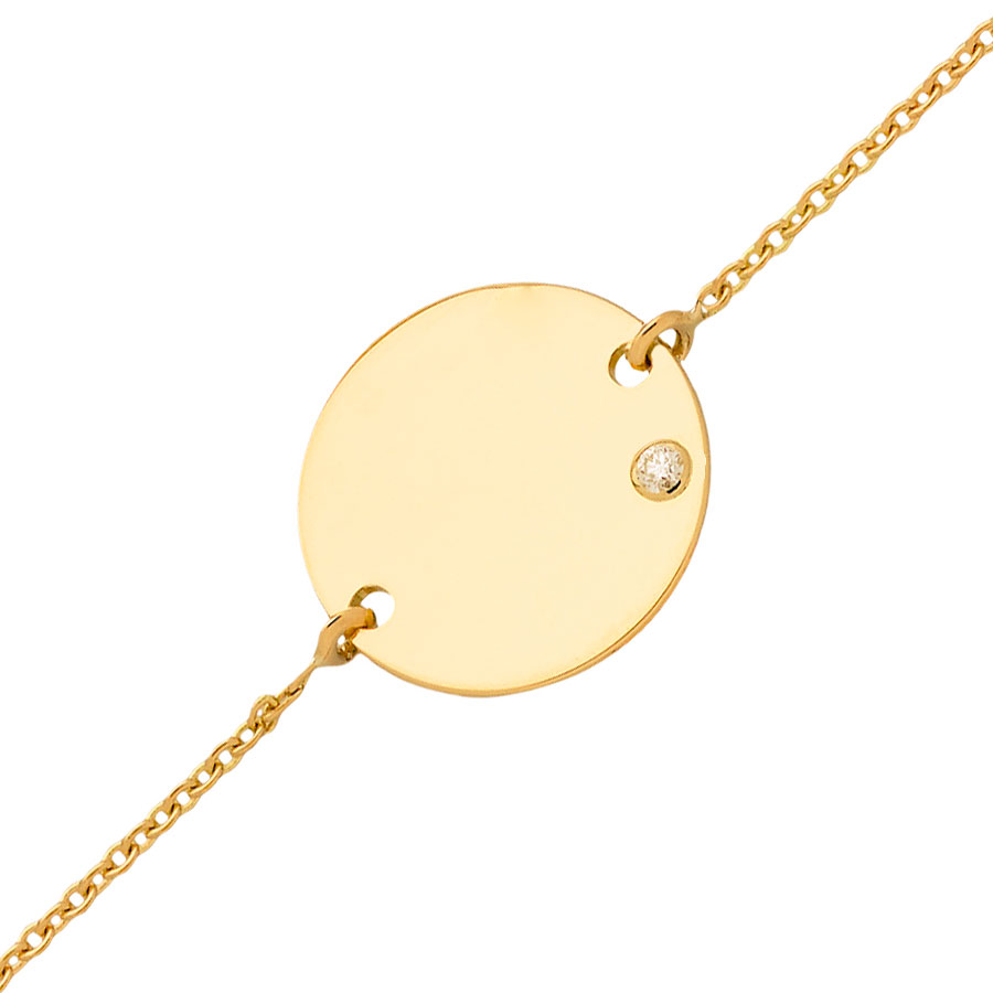 Gourmette enfant médaille - diamant & or jaune 18ct - PremierCadeau